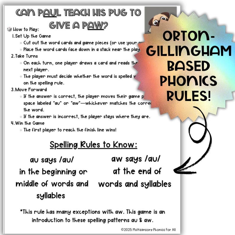 AU Vs AW Phonics Game: Printable Phonics Rules Practice (digital ...