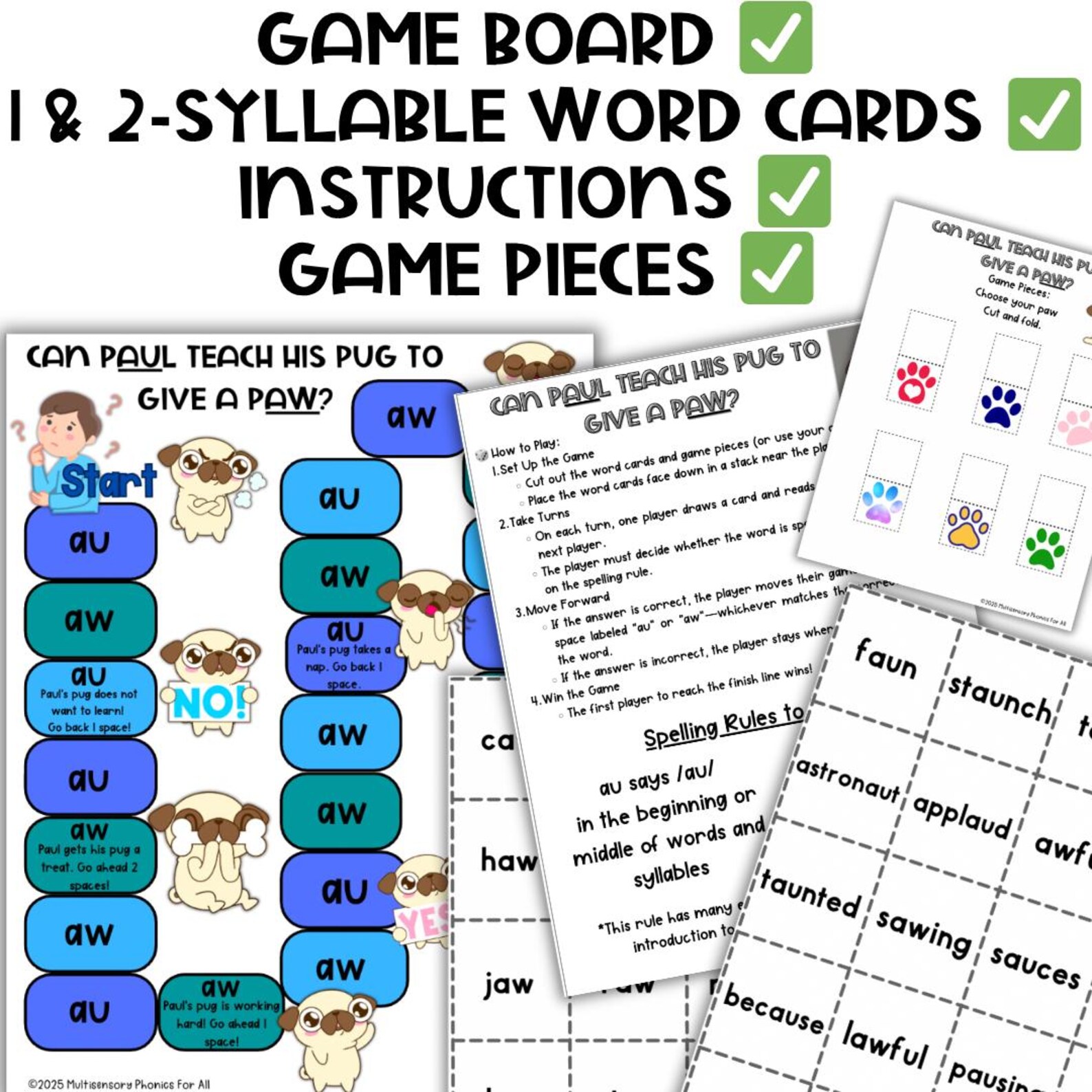 AU Vs AW Phonics Game: Printable Phonics Rules Practice (digital ...