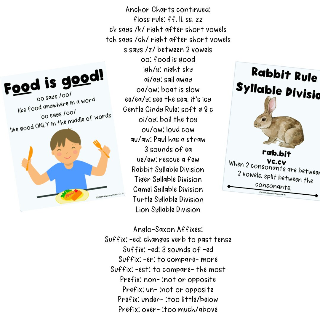 63 Structured Phonics Rules & Anglo-saxon Affixes Anchor Charts- Orton ...