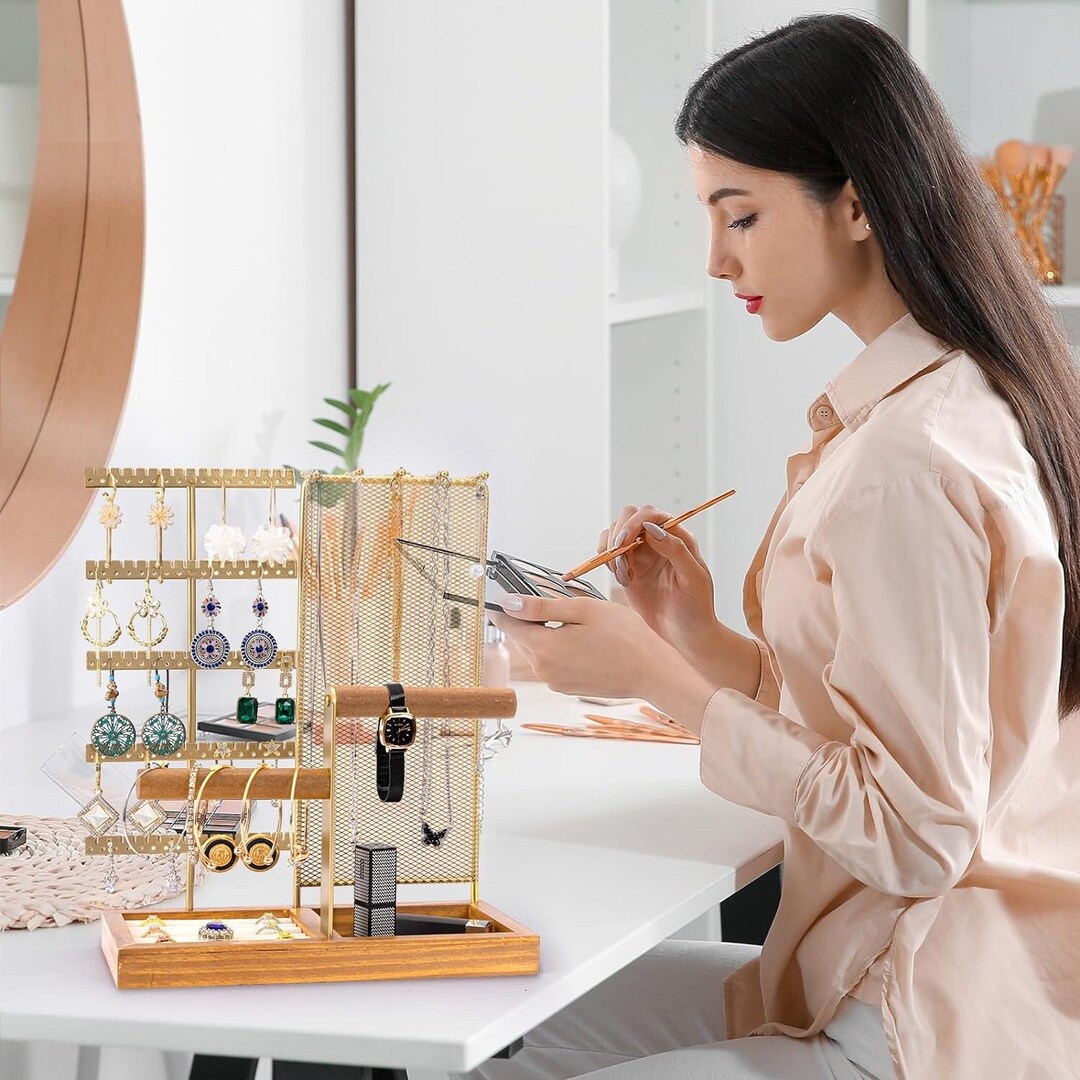 5-tier Wood Metal Handmade Jewelry Stand Jewelry Holder Jewelry Display ...