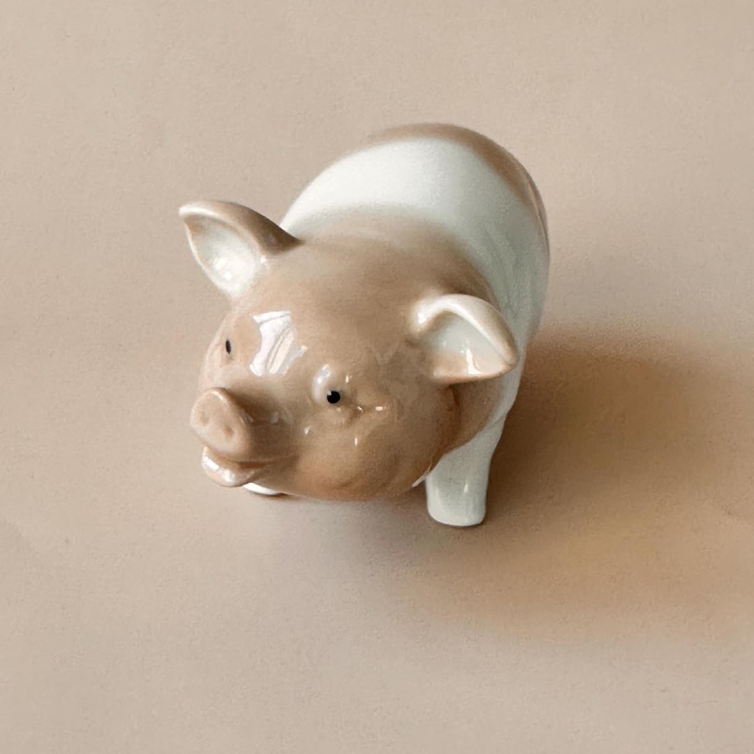 OTAGIRI Tan and White Porcelain Pig Fat Pig Collectible Farm Animal Hog ...
