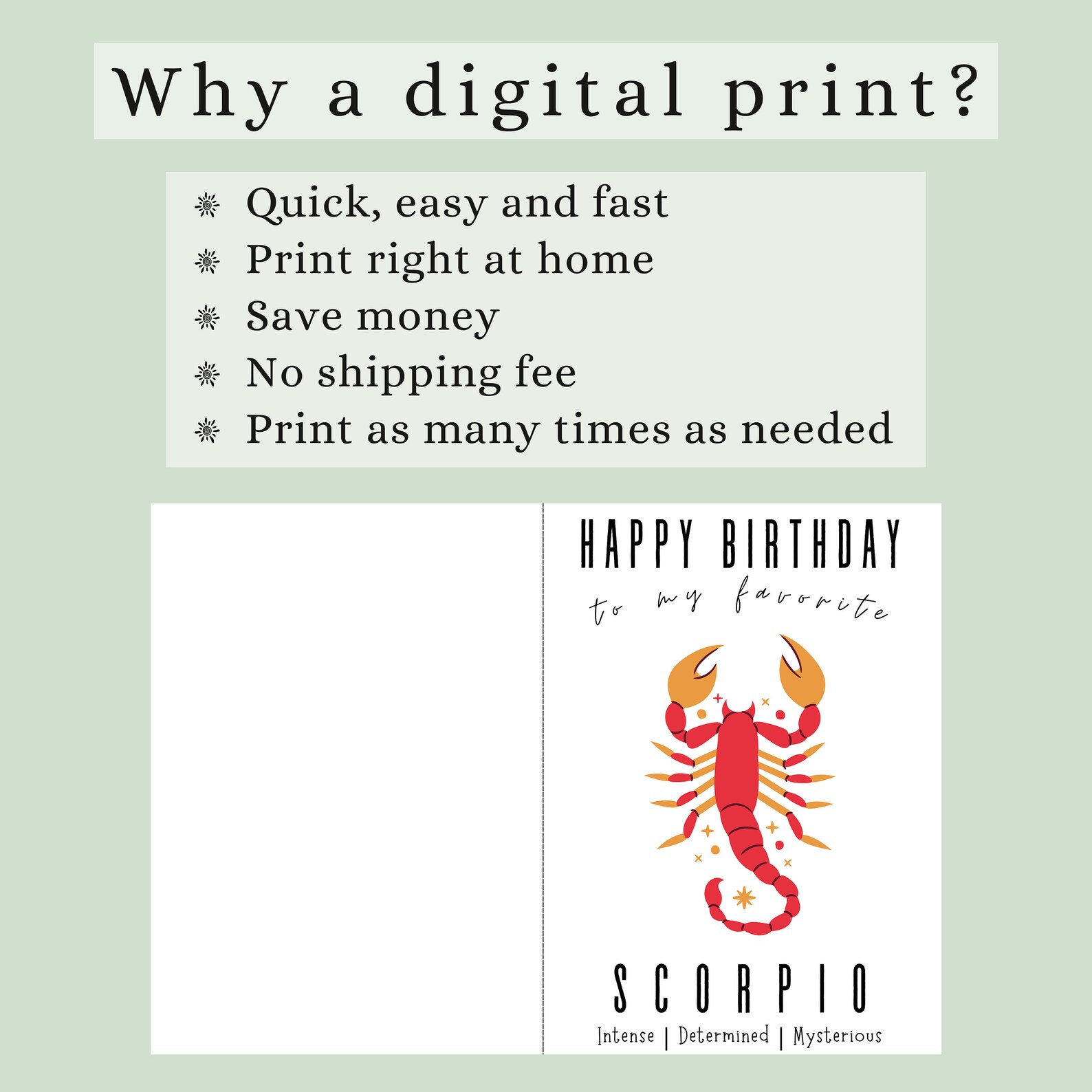 Printable Scorpio Birthday Card Scorpio Birthday Gift Scorpio Zodiac ...