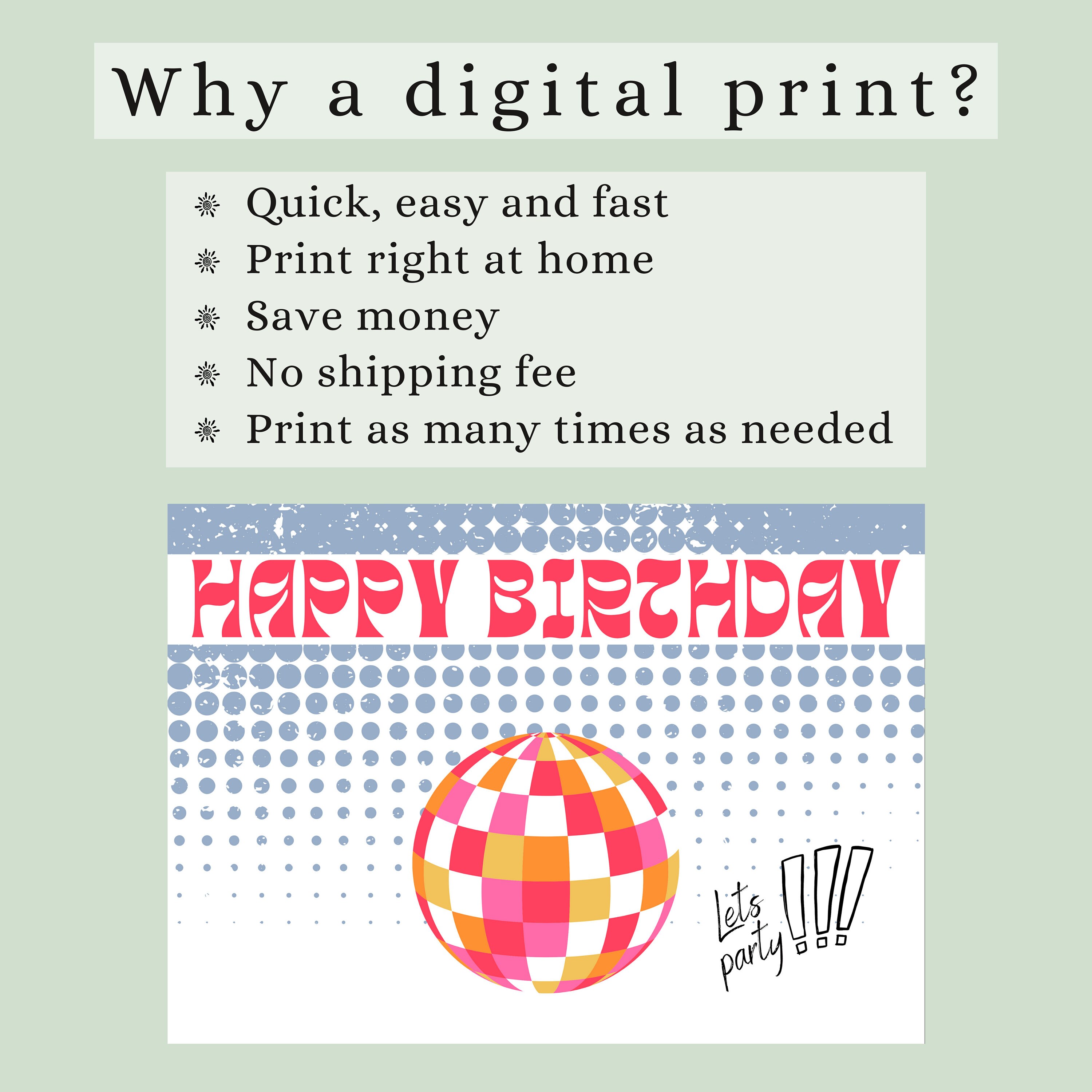 Printable Birthday Card Retro Customizable Birthday Card With Disco ...