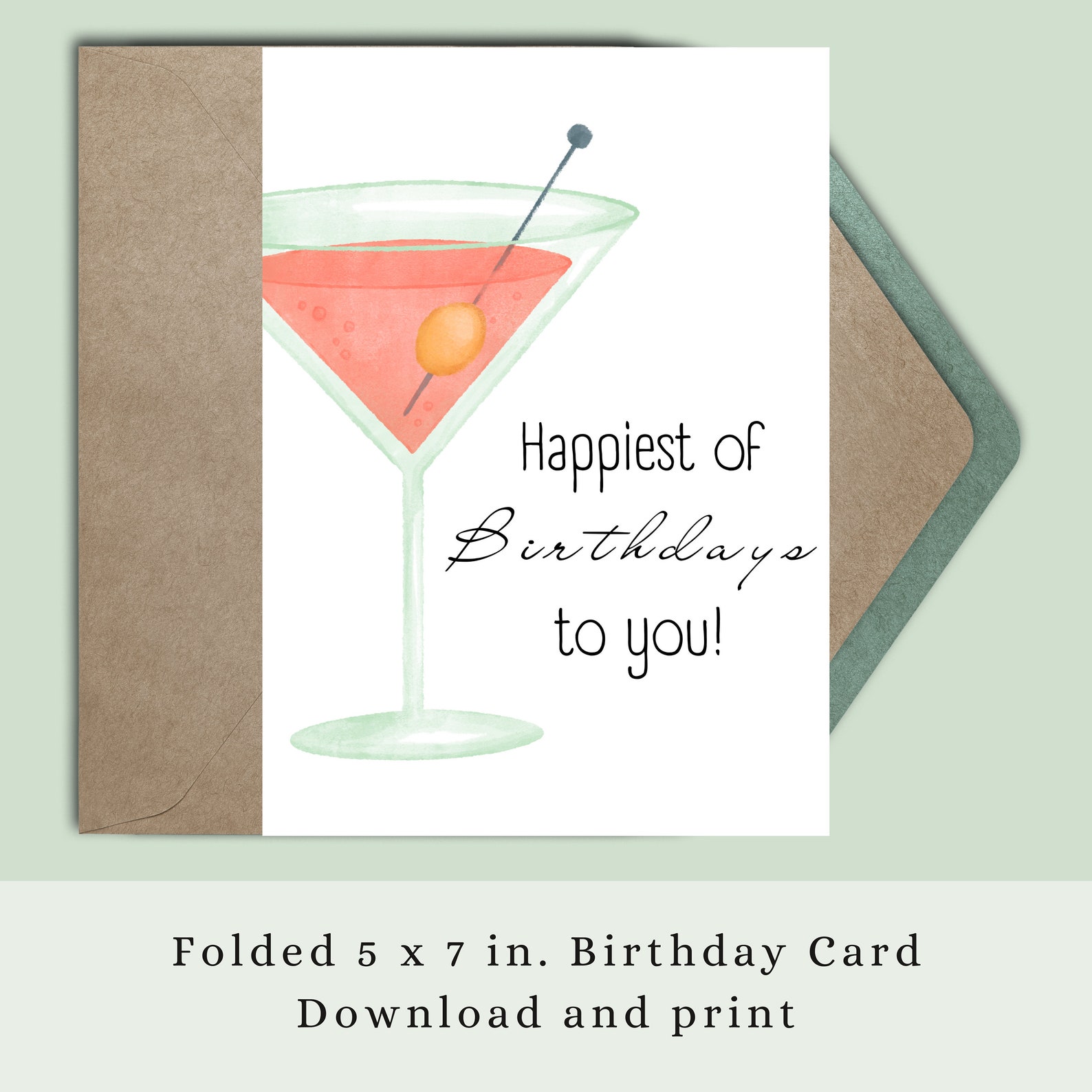 Printable Birthday Card Printable Birthday Wishes Card Martini Glass ...