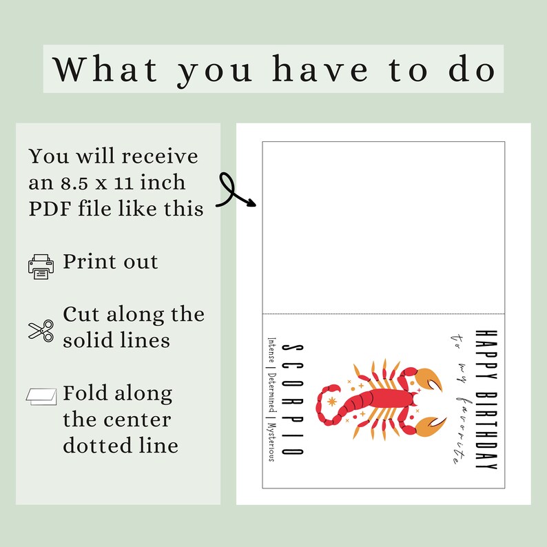 Printable Scorpio Birthday Card Scorpio Birthday Gift Scorpio Zodiac ...
