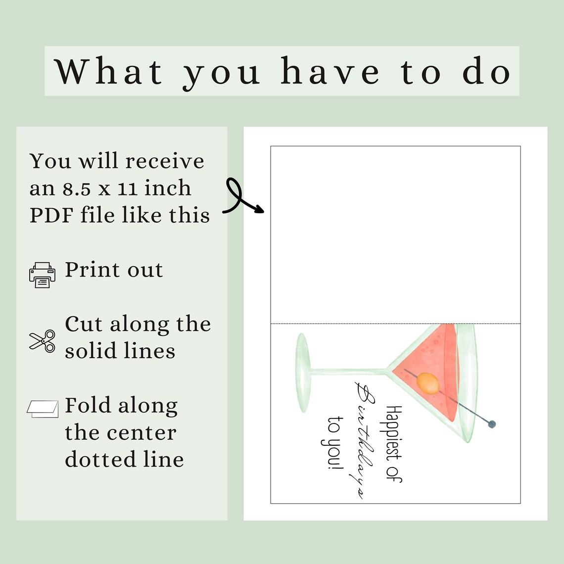 Printable Birthday Card Printable Birthday Wishes Card Martini Glass ...