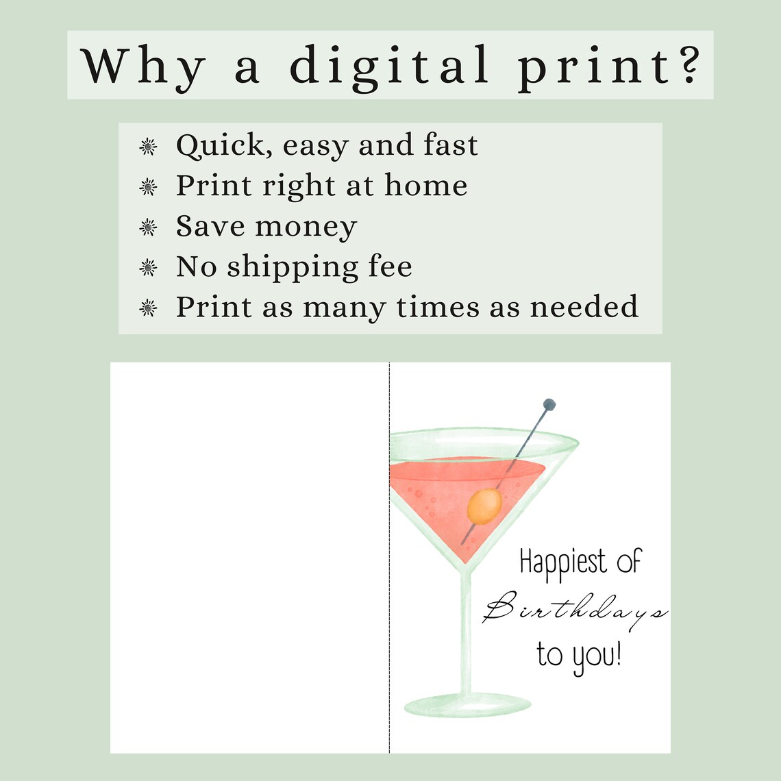 Printable Birthday Card Printable Birthday Wishes Card Martini Glass ...