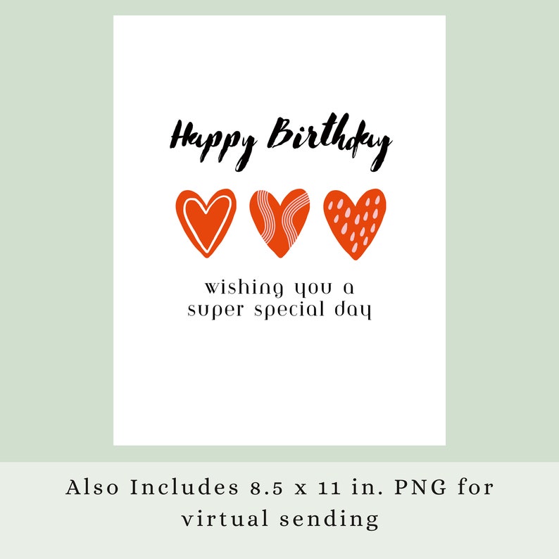 Printable Birthday Card With Hearts, Birthday Card Print at Home ...