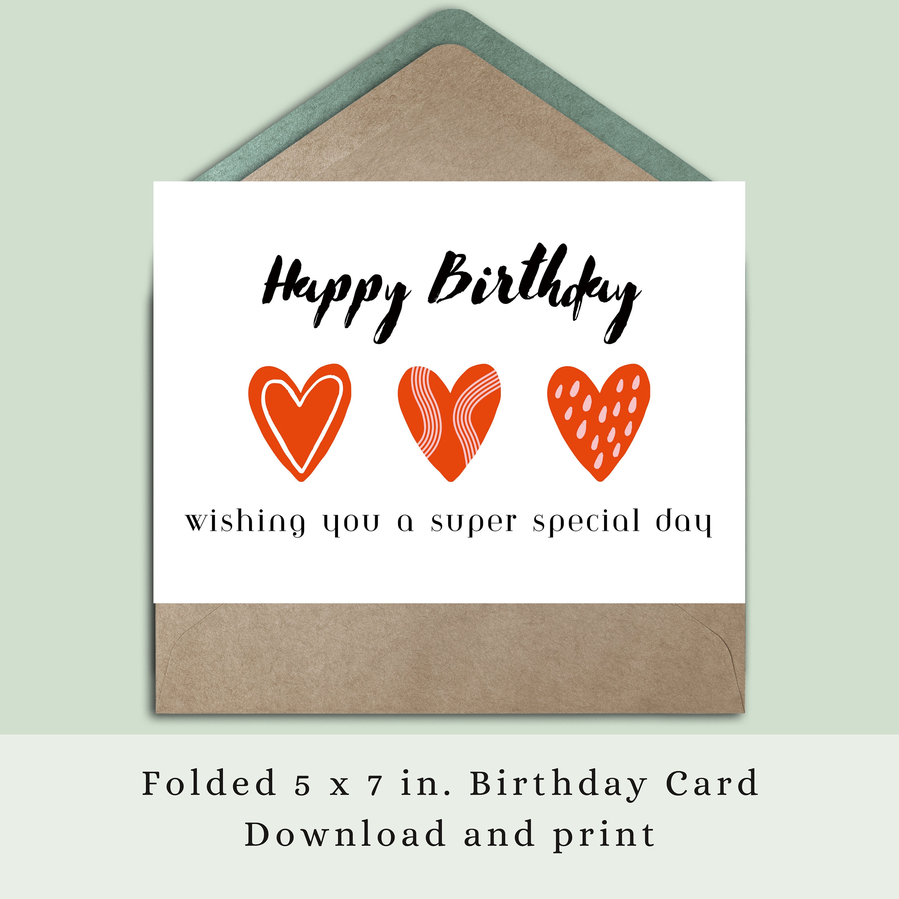 Printable Birthday Card With Hearts, Birthday Card Print at Home ...