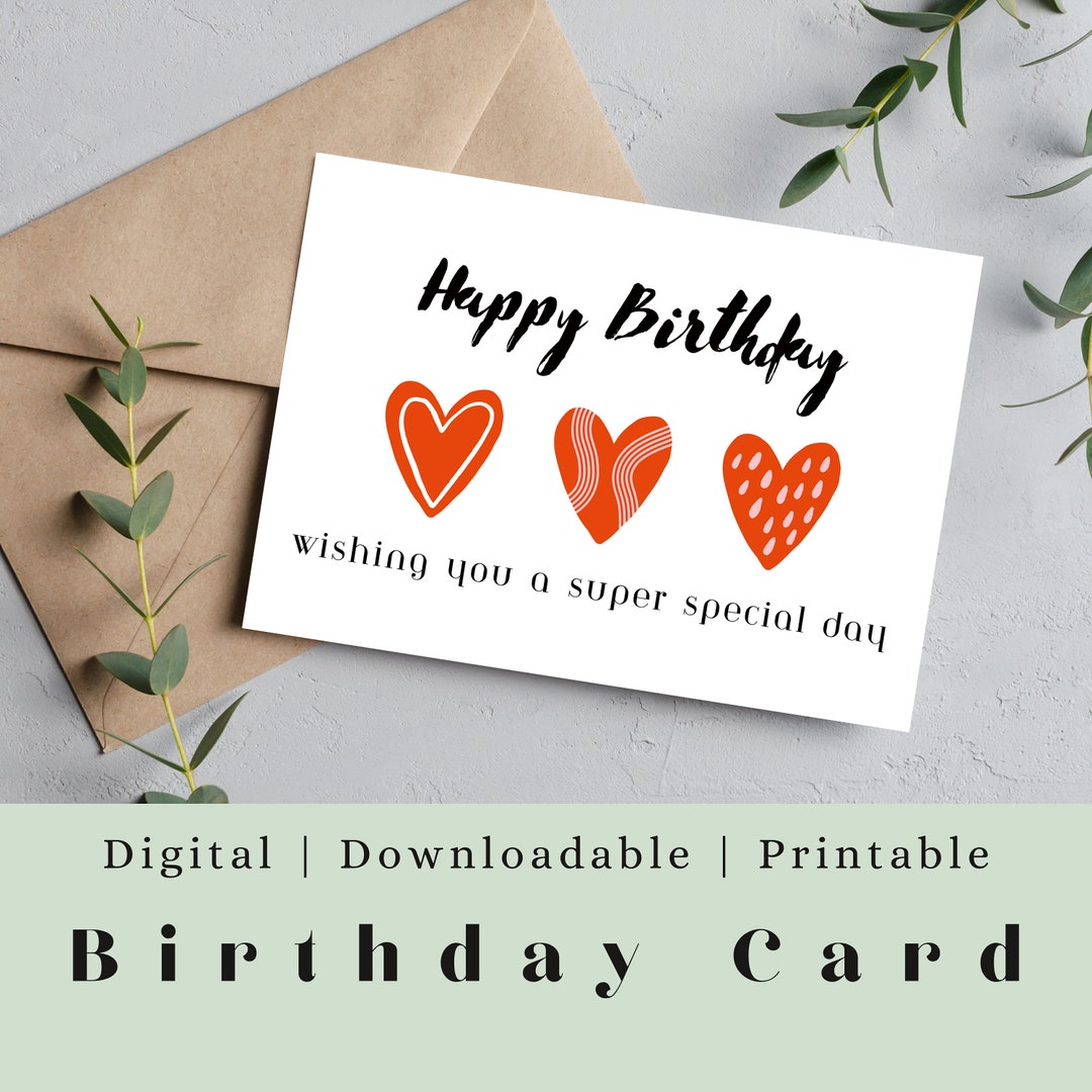 Printable Birthday Card With Hearts, Birthday Card Print at Home ...