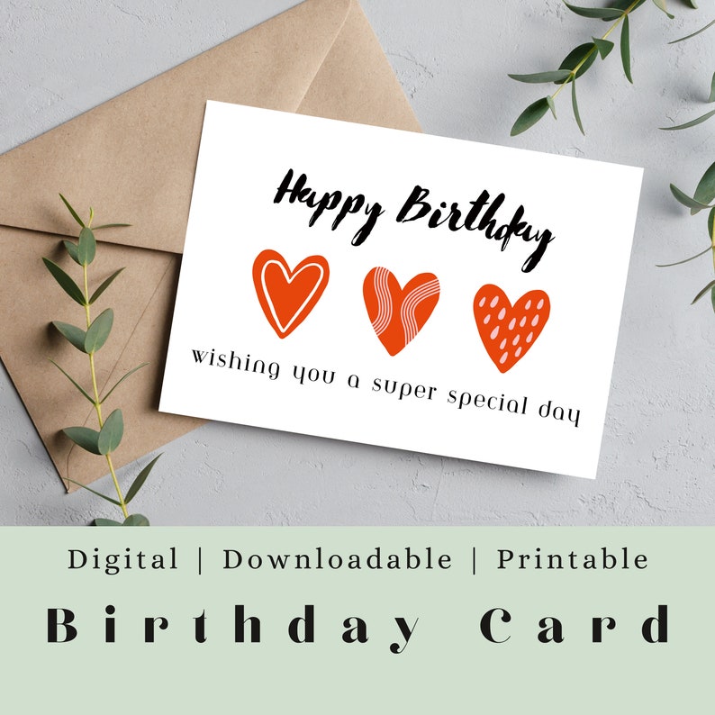 Printable Birthday Card With Hearts, Birthday Card Print at Home ...