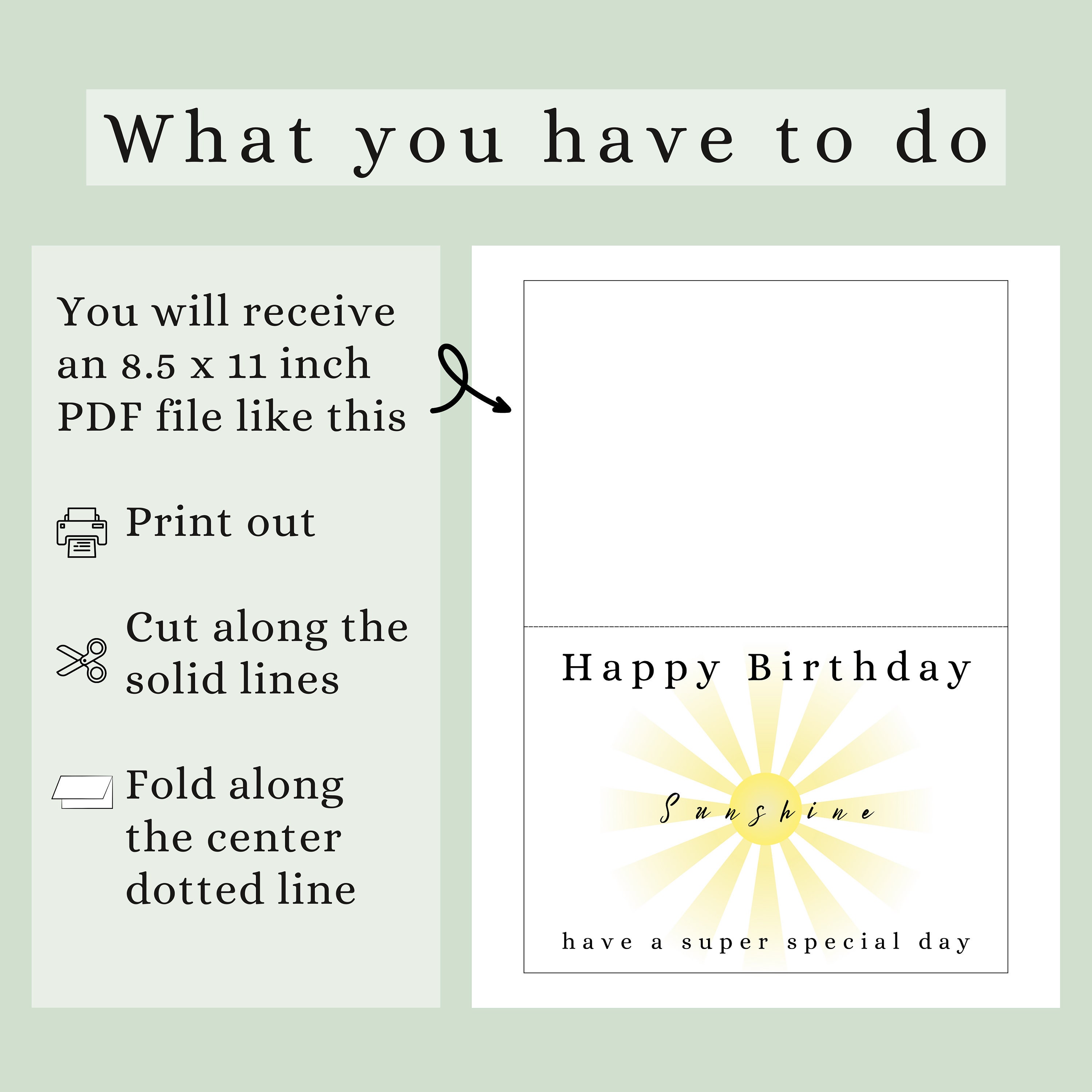 Printable Birthday Card With Sun and Sunshine, Digital Happy Birthday ...