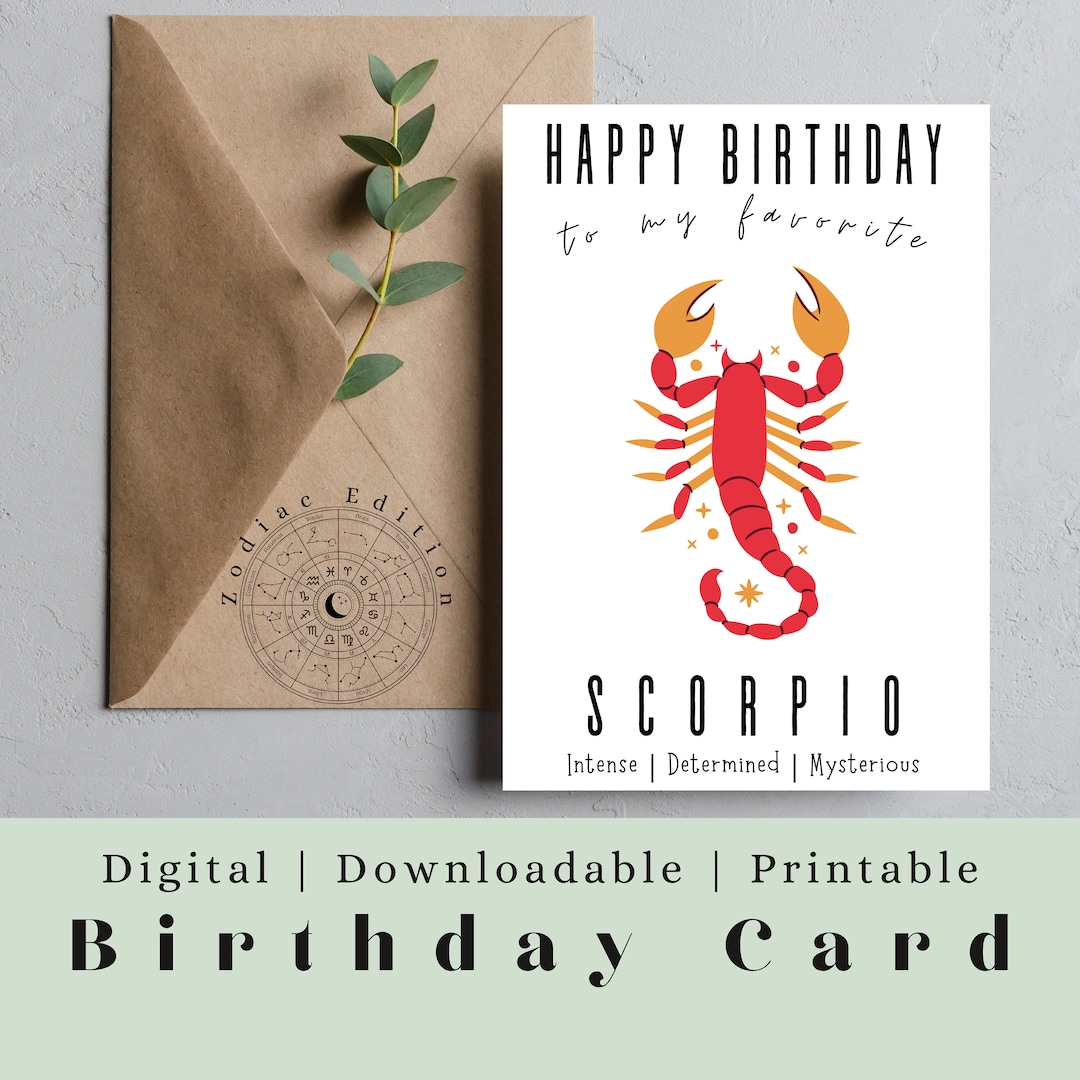 Printable Scorpio Birthday Card Scorpio Birthday Gift Scorpio Zodiac ...