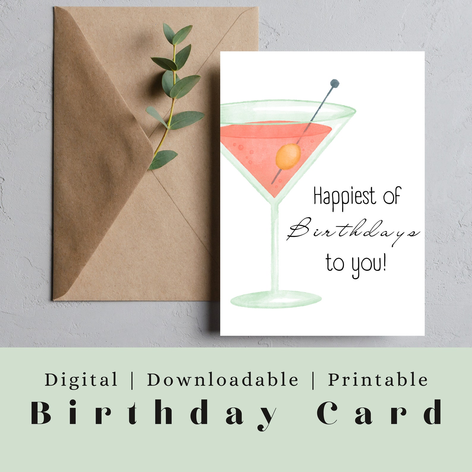 Printable Birthday Card Printable Birthday Wishes Card Martini Glass ...