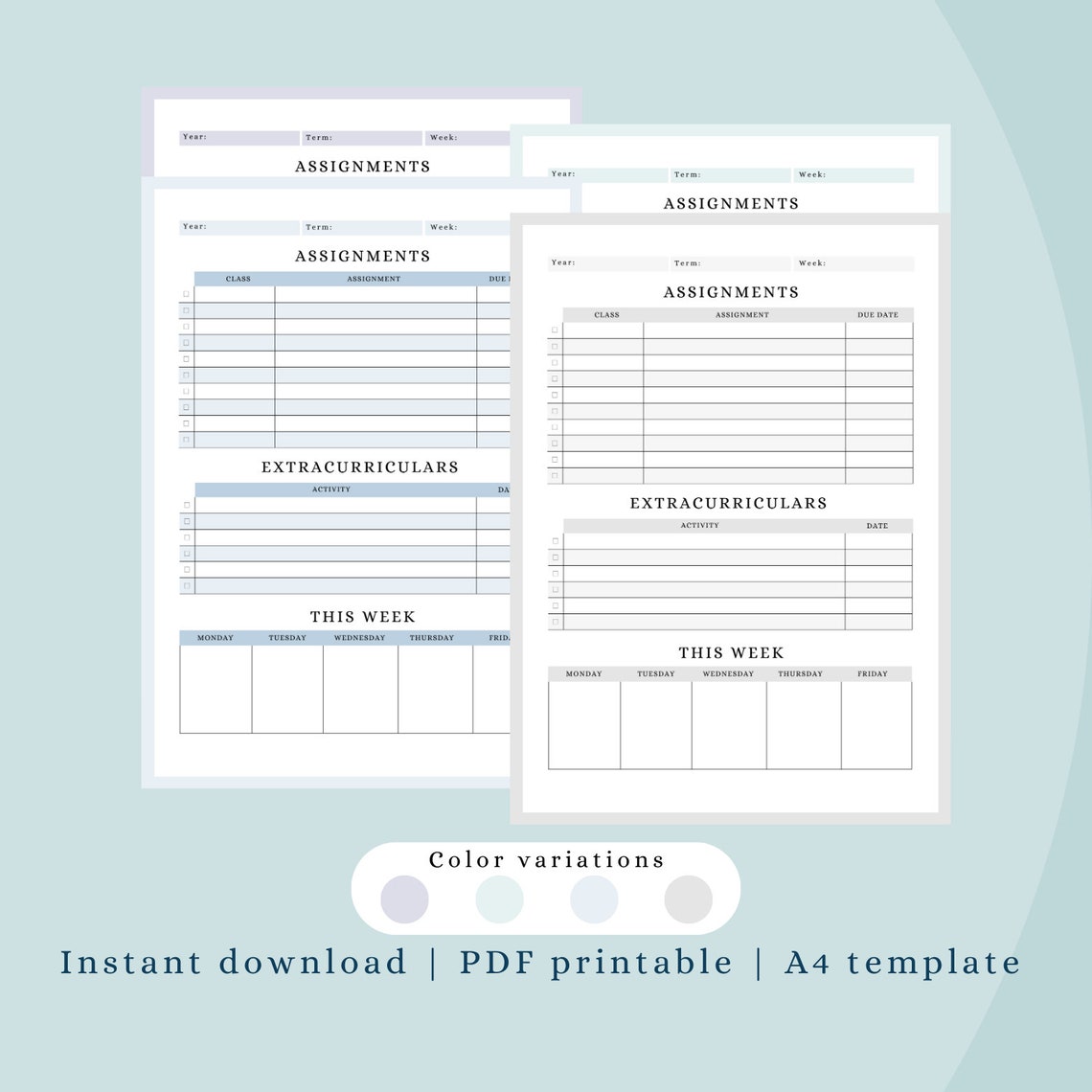 Printable Assignment Tracker | Back to School Planner | Student ...