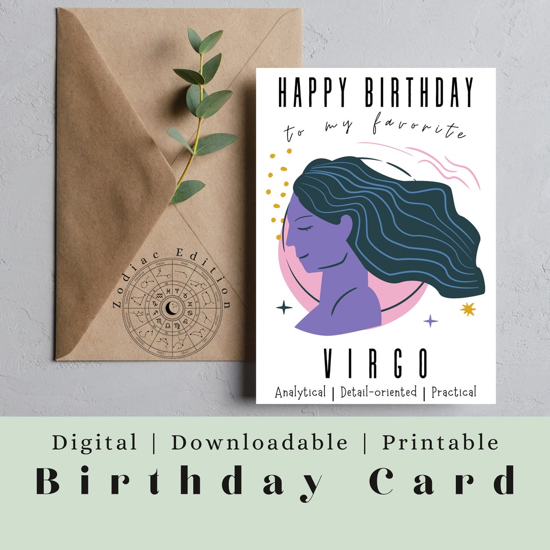 Printable Virgo Birthday Card Virgo Birthday Gift Virgo Zodiac Sign ...