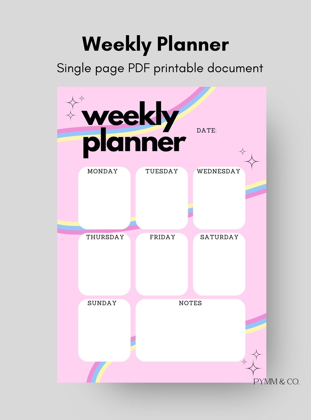 Editable PDF Weekly Planner Editable and Printable Rainbow Pink Colour ...