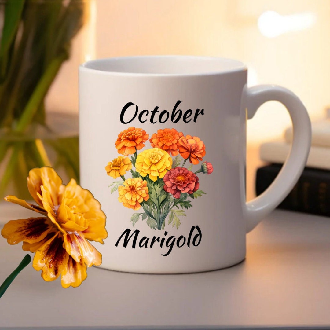 October Birth Flower Mug Marigold Birth Month Flower Cup - Etsy