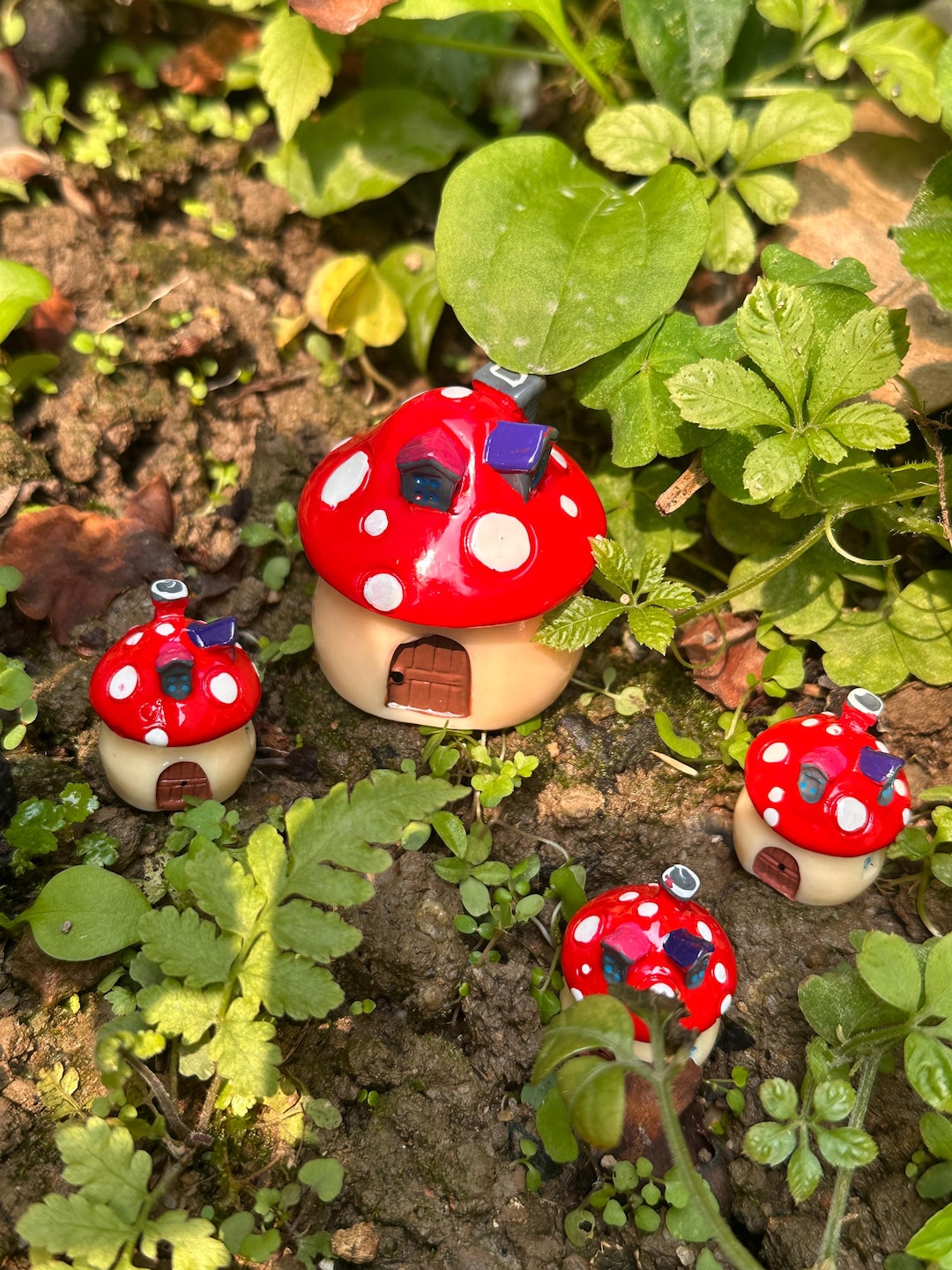 Resin Mushroom House Set Red Miniature Fairy Homes, 4-piece - Etsy