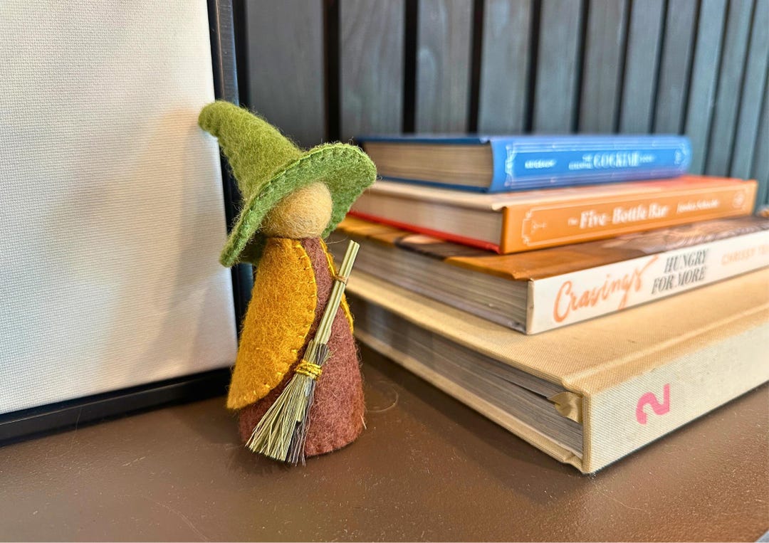 Wool Felt Witch Figurine Handcrafted With Broom, 11 Cm Miniature - Etsy