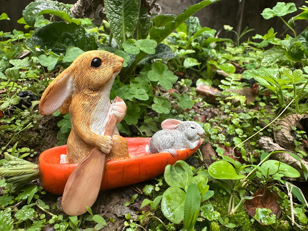 Resin Bunny Figurine Riding Carrot Boat, 11 Cm Miniature - Etsy