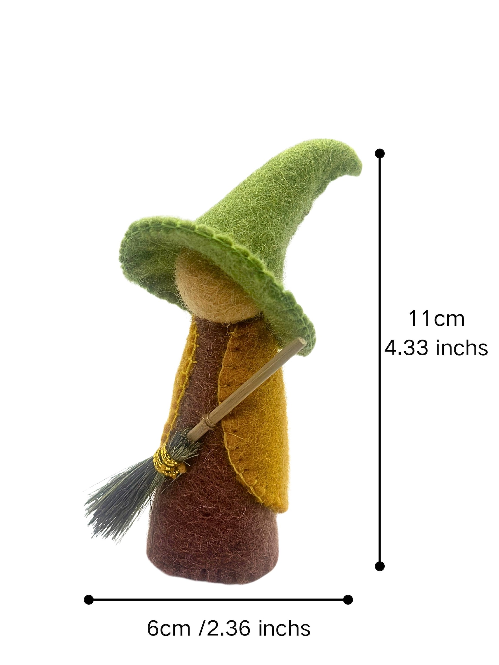 Wool Felt Witch Figurine Handcrafted With Broom, 11 Cm Miniature - Etsy