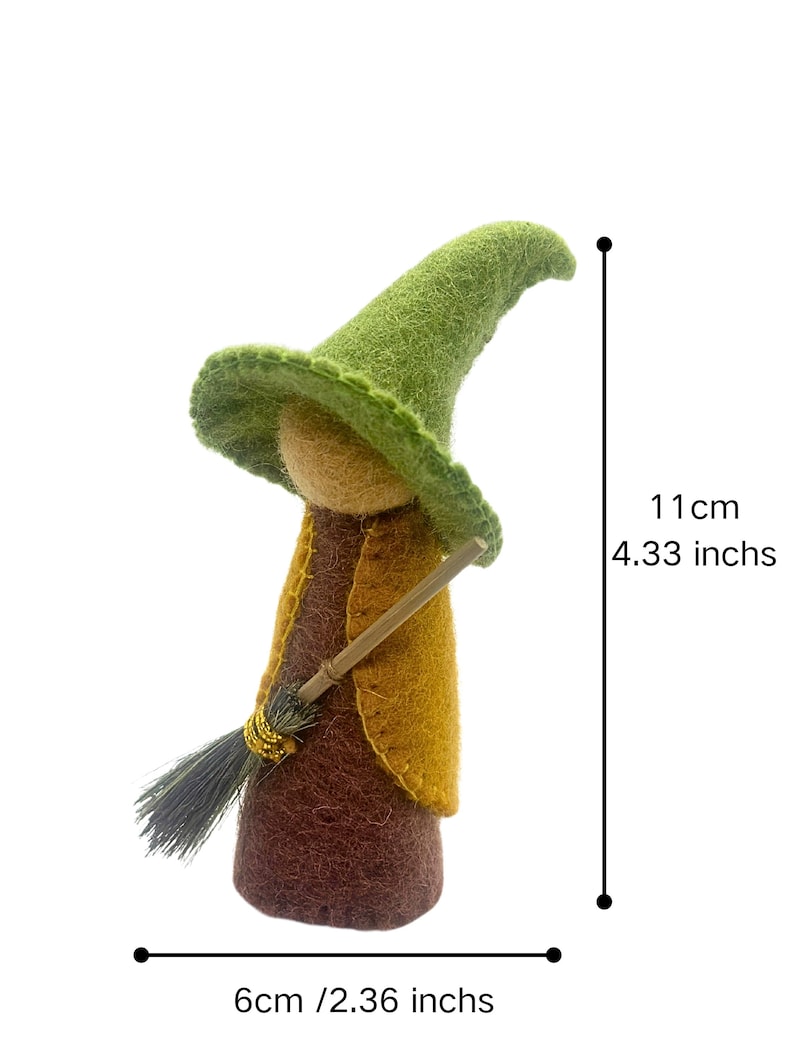 Wool Felt Witch Figurine Handcrafted With Broom, 11 Cm Miniature - Etsy