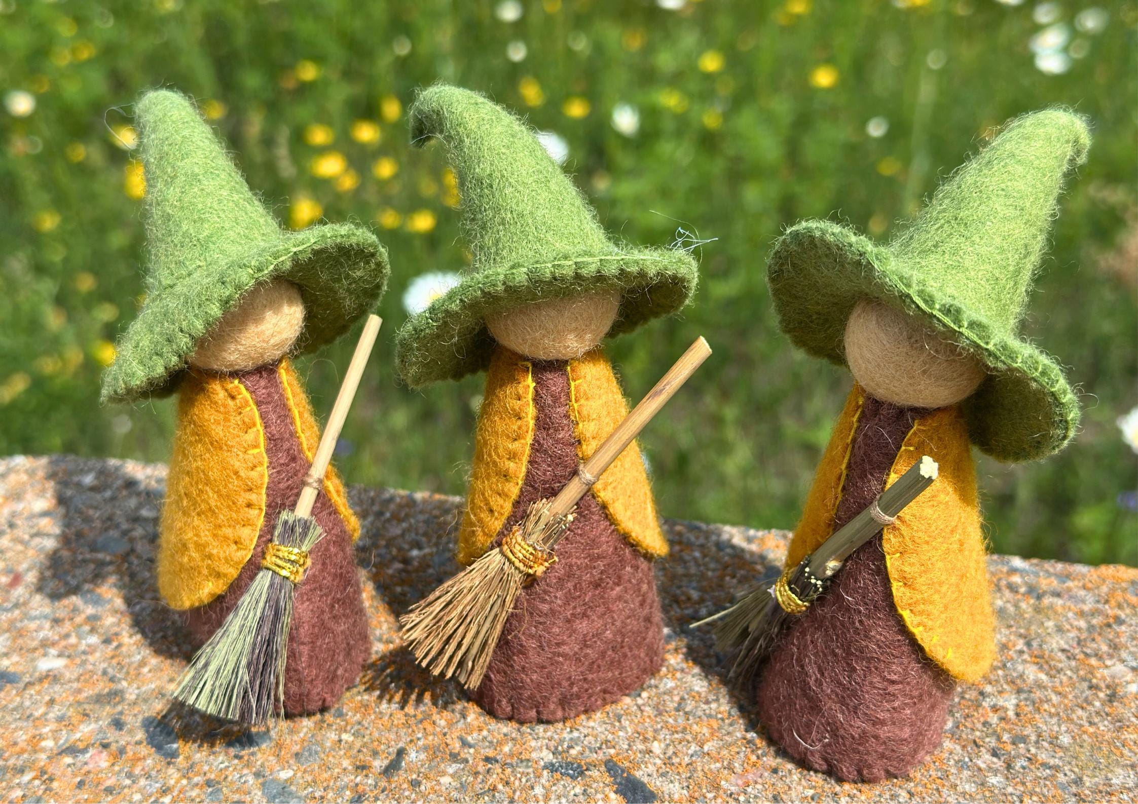 Wool Felt Witch Figurine Handcrafted With Broom, 11 Cm Miniature - Etsy