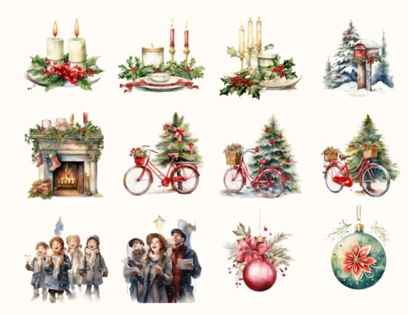 Watercolor Christmas Clipart Bundle Watercolor Christmas - Etsy
