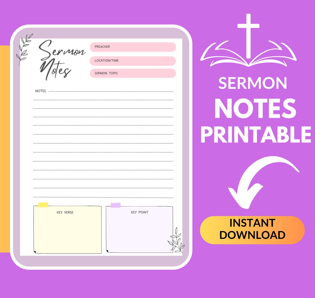 Sermon Notes Printable Template Digital Downloadable - Etsy