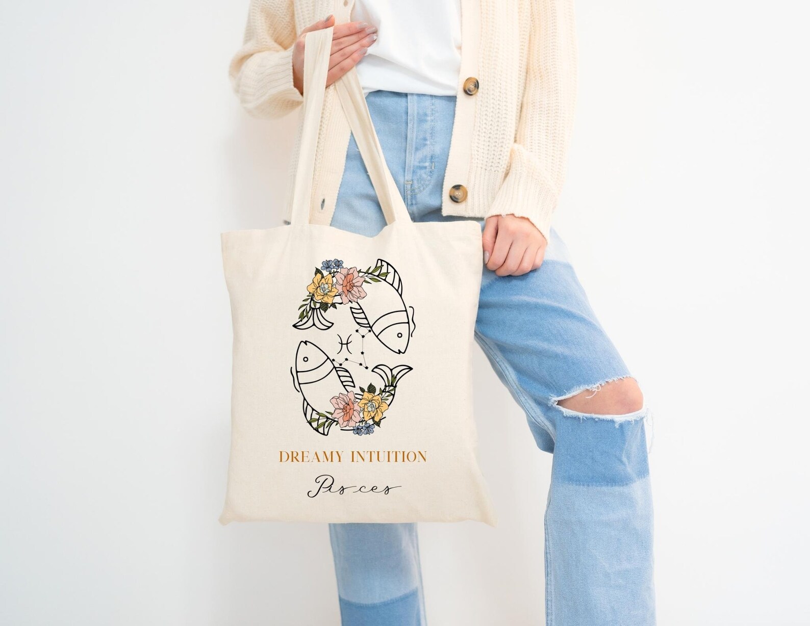 Pisces Tote Bag, Zodiac Tote Bag, Canvas Tote, Celestial Tote, Reusable ...
