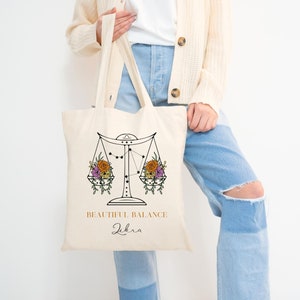 Libra Tote Bag, Zodiac Tote Bag, Canvas Tote, Celestial Tote, Reusable ...