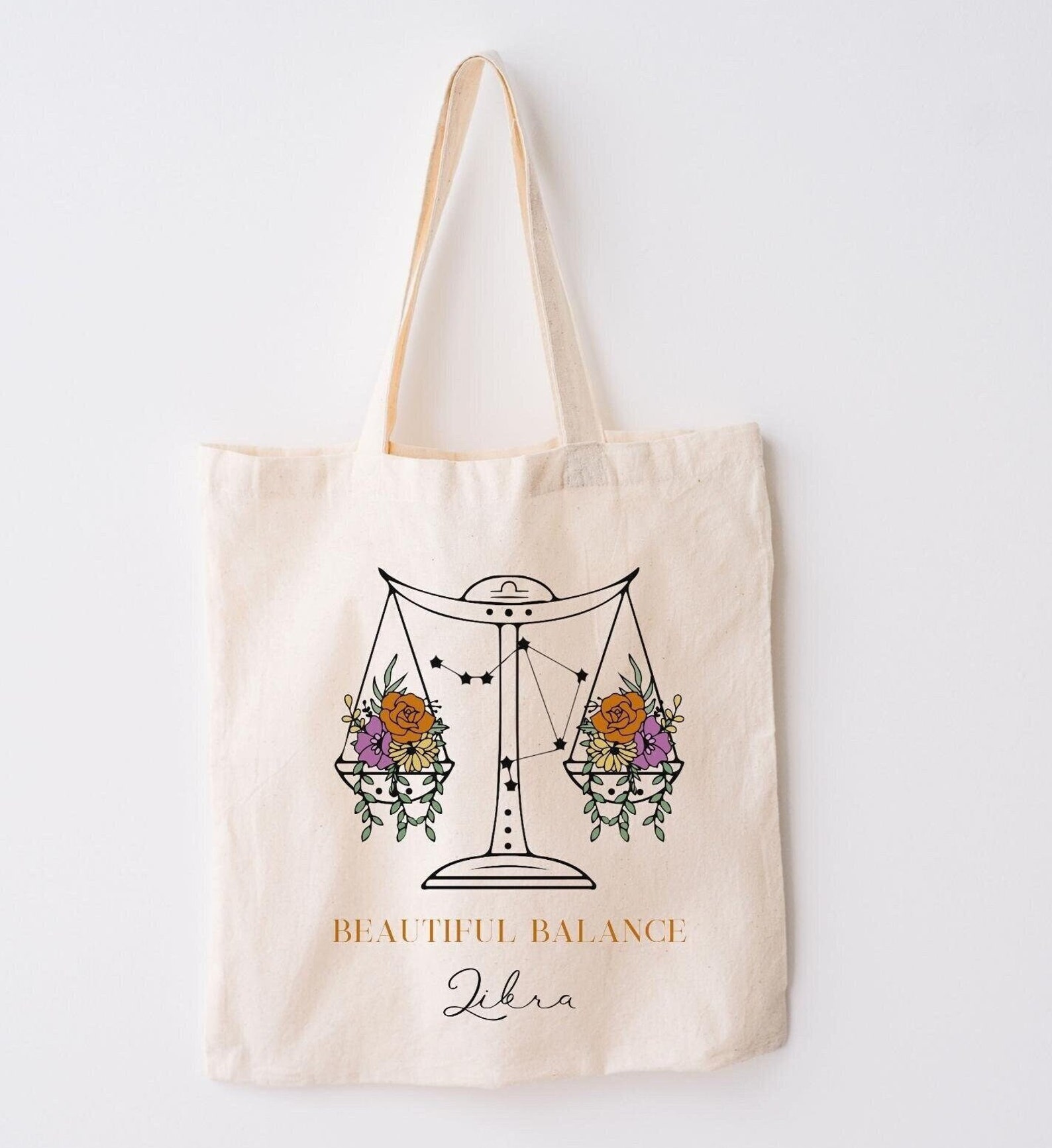 Libra Tote Bag, Zodiac Tote Bag, Canvas Tote, Celestial Tote, Reusable ...