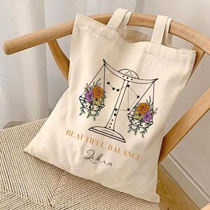 Libra Tote Bag, Zodiac Tote Bag, Canvas Tote, Celestial Tote, Reusable ...