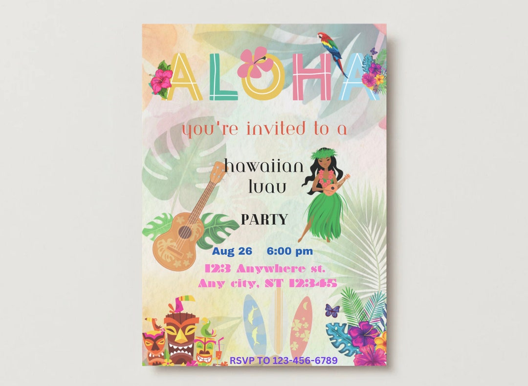 Instant Download Hawaiian Luau Party Invitation Fully Editable in CANVA ...