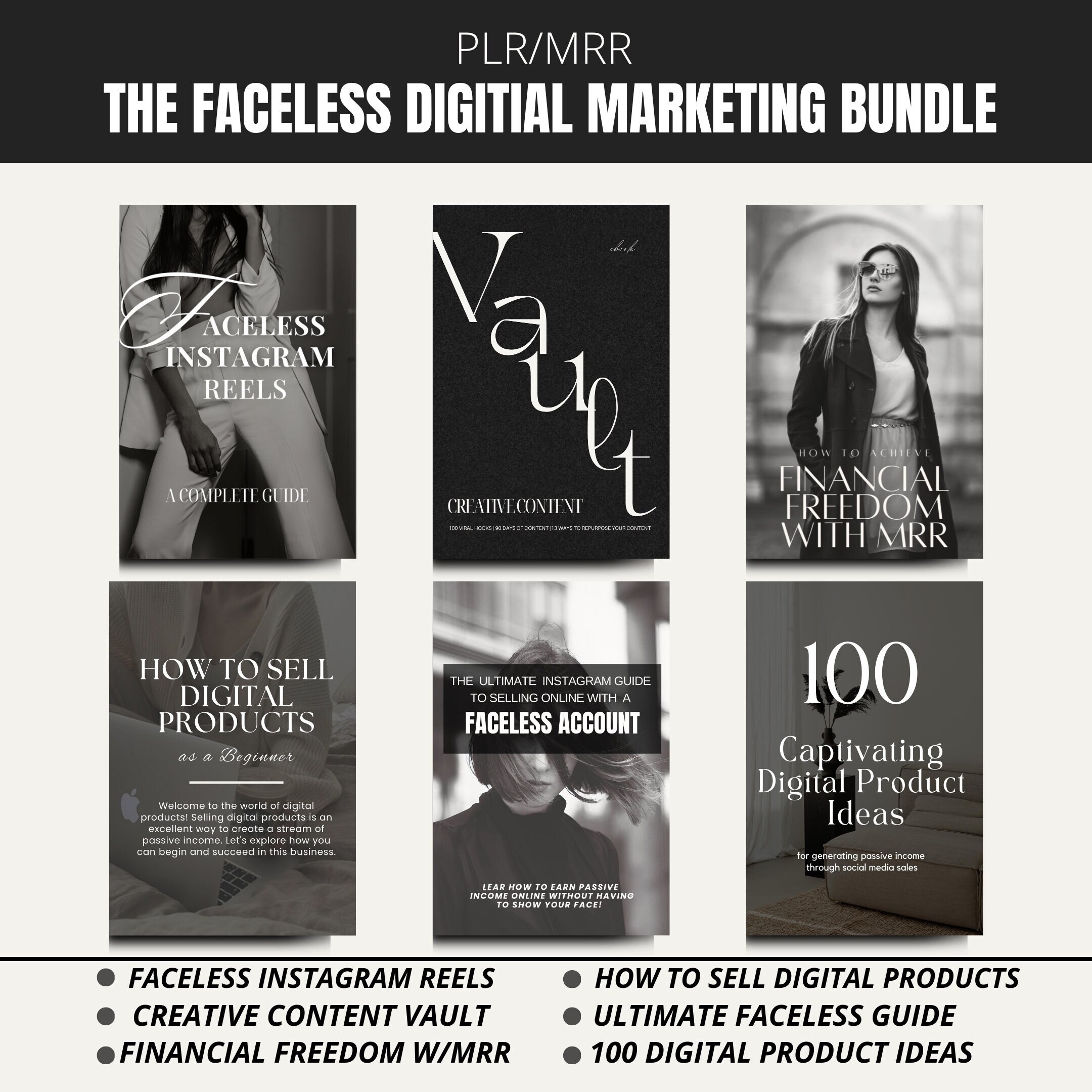 FACELESS Marketing Bundle 6 Digital Ebooks With PLR/ MRR Resell Guides ...