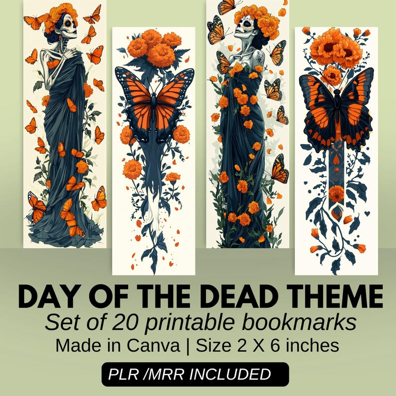 CANVA Printable BOOKMARKS Day of the Dead Theme Dia De Los Muertos ...