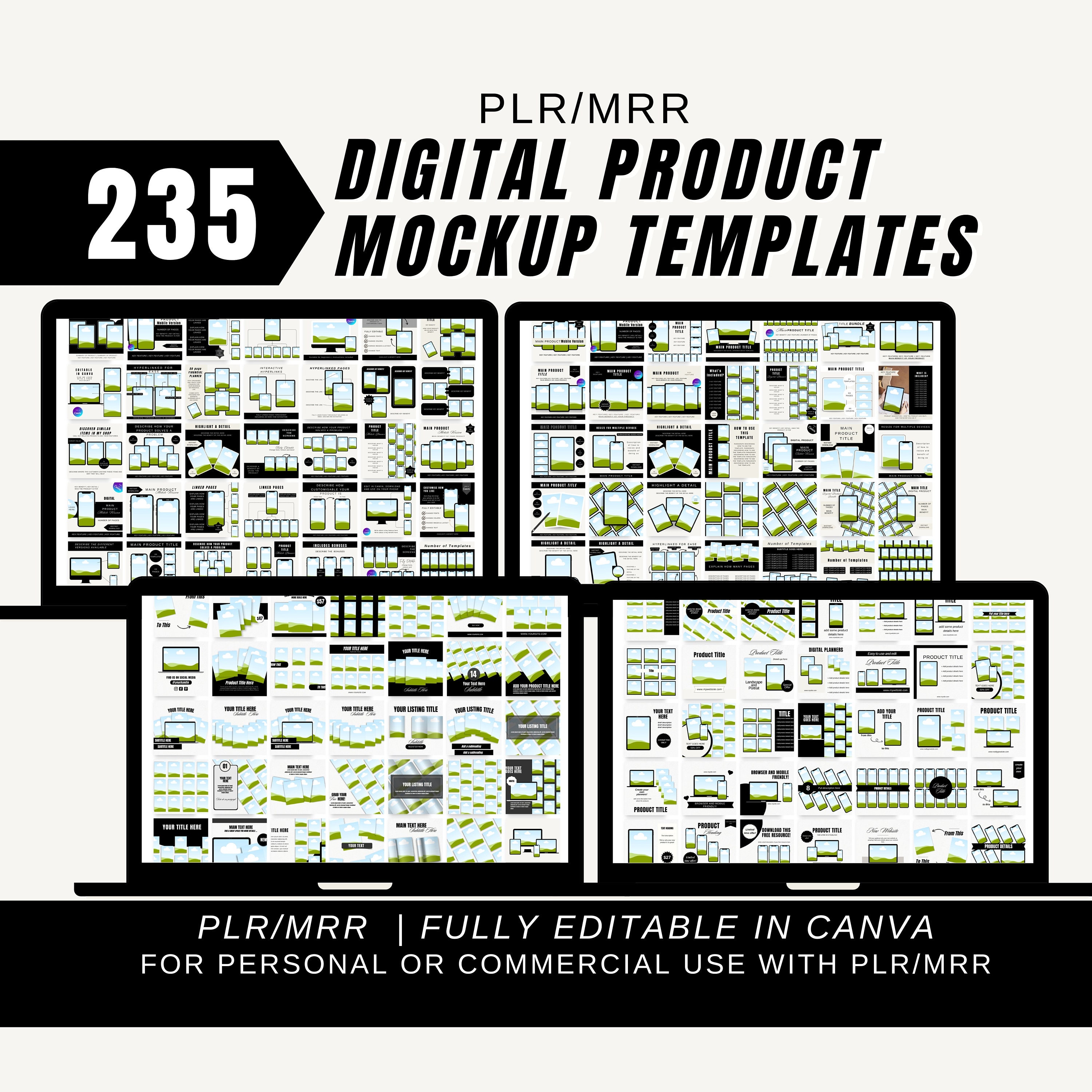 235 Digital Product Mockup Templates: Editable Canva Designs (PLR MRR ...