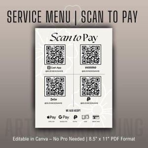 Editable Service Menu & Scan to Pay Sign | Canva Template (printable ...