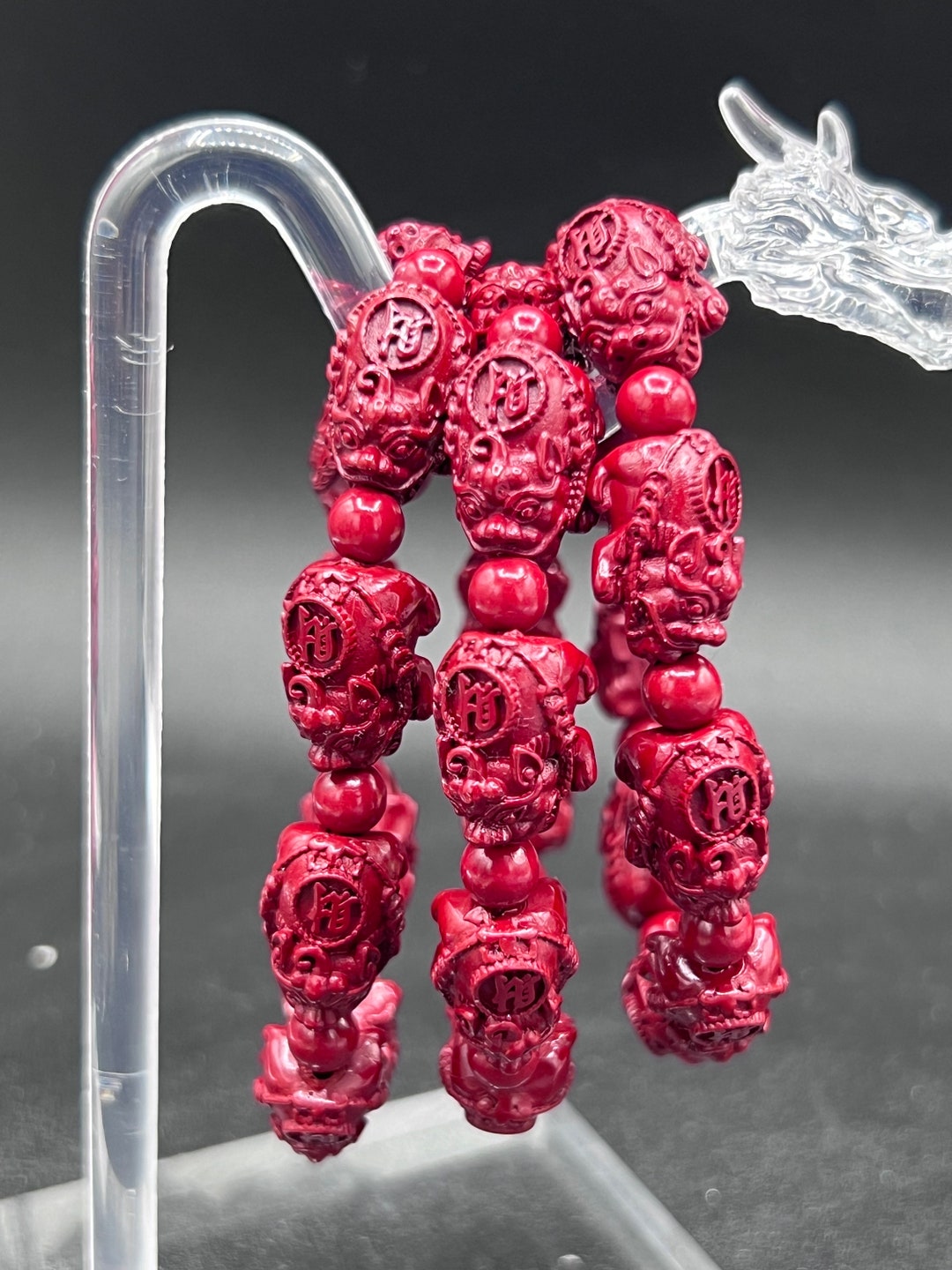 Cinnabar Pixiu Carving Design, 16 MM, 6.5 Inches, Beautiful Dark ...