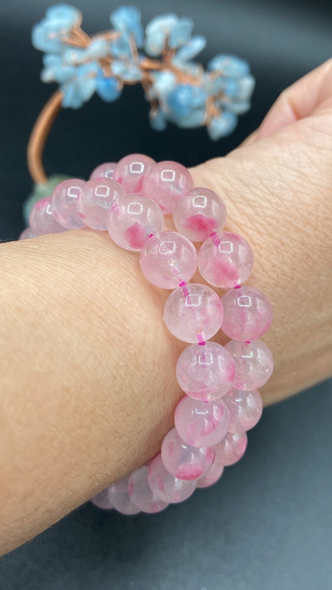 Sakura Rhodonite Crystal Gemstone Bracelet 9 MM, Beaded Stretch ...