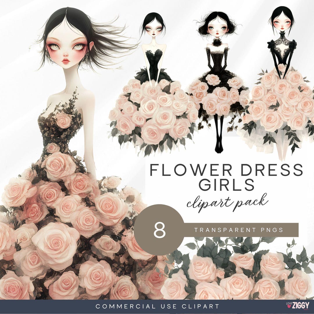 Whimsical Fae Clipart, Surreal Angelic in Flower Dress With Pale Pink ...