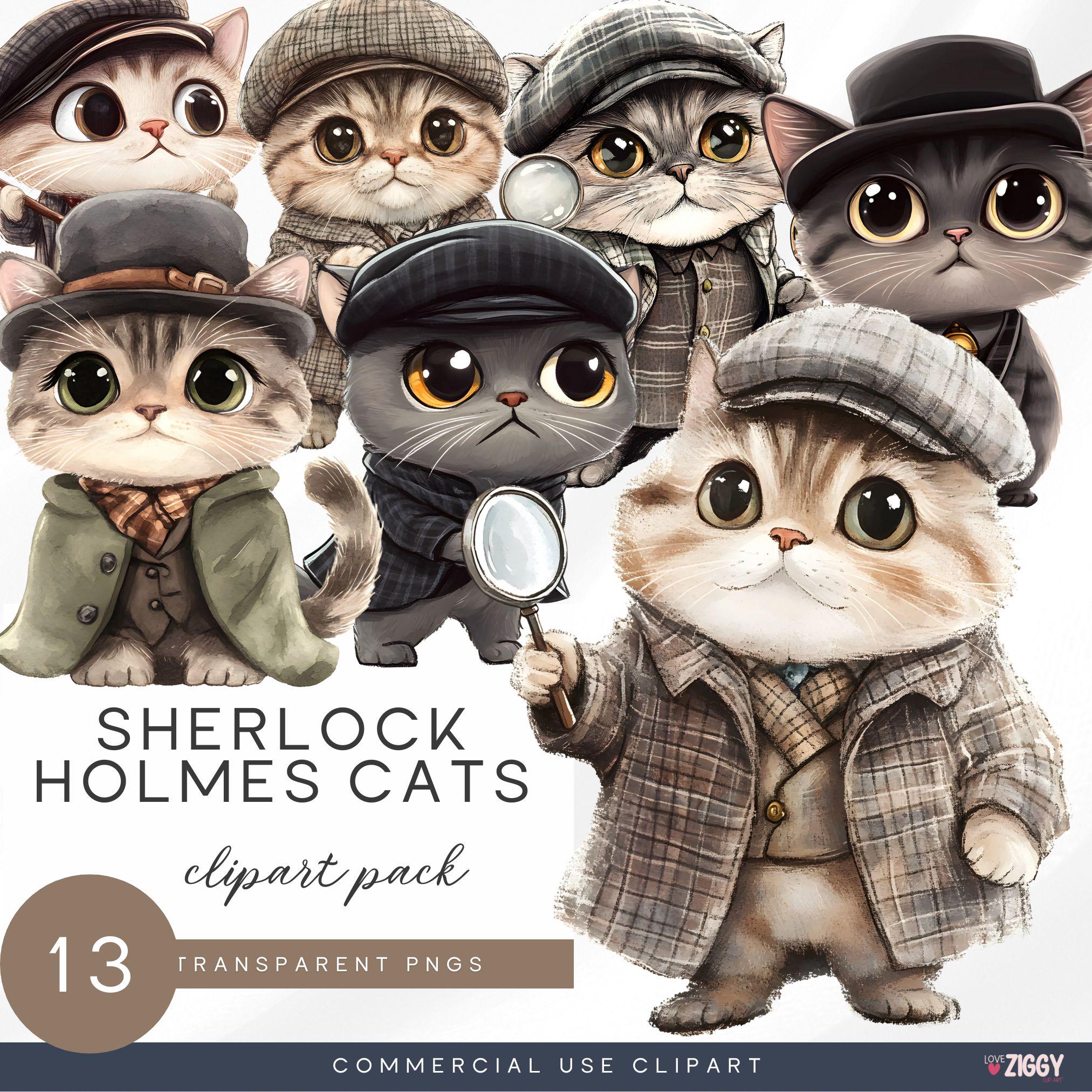 Sherlock Holmes Cats Clipart – Vintage Detective Kittens (PNG Digital ...