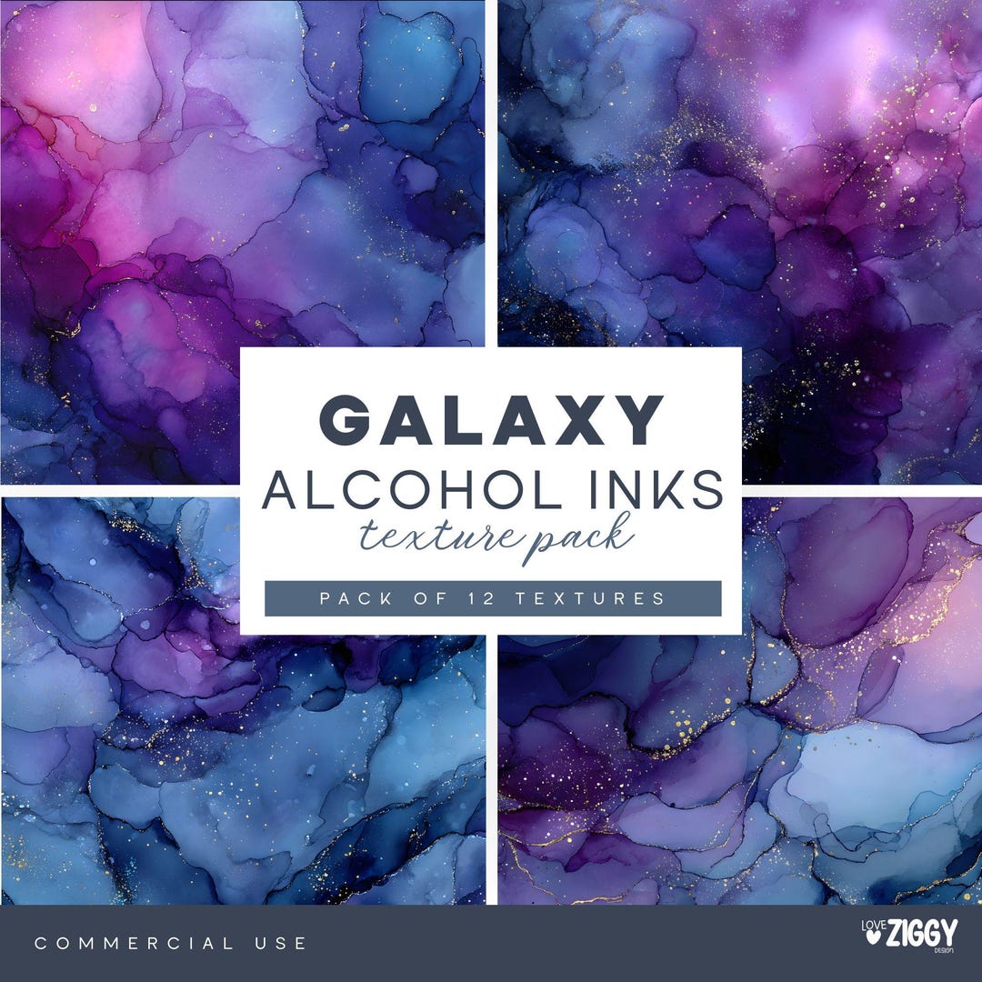 Galaxy Alcohol Ink Textures, Cosmic Purple Blue Backgrounds PNG Bundle ...