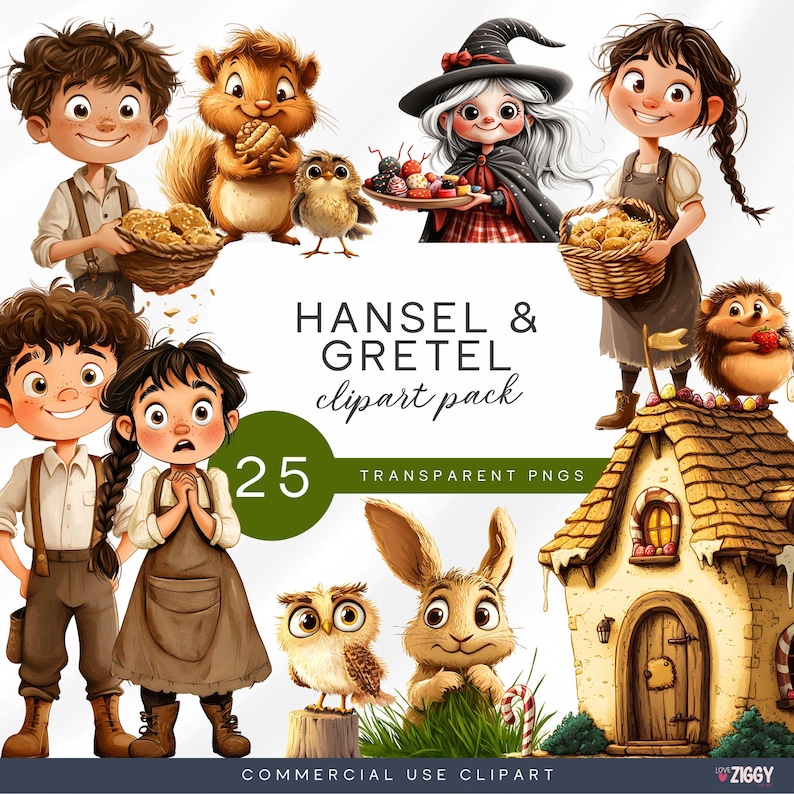 Hansel & Gretel Clipart Set | Fairy Tale PNG Collection | Gingerbread ...