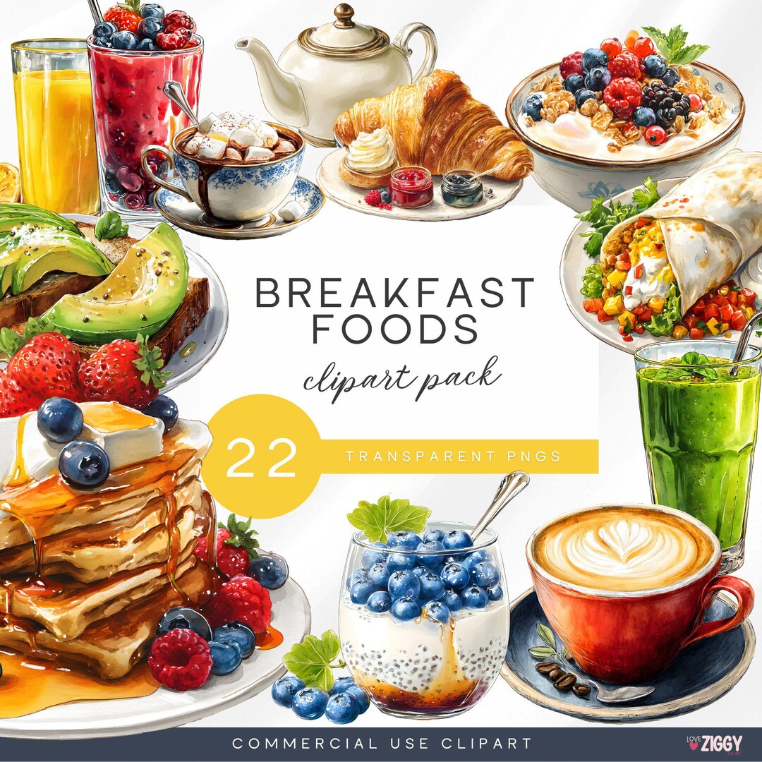 Breakfast Food Clipart, Brunch PNG Bundle (digital Download) - Etsy