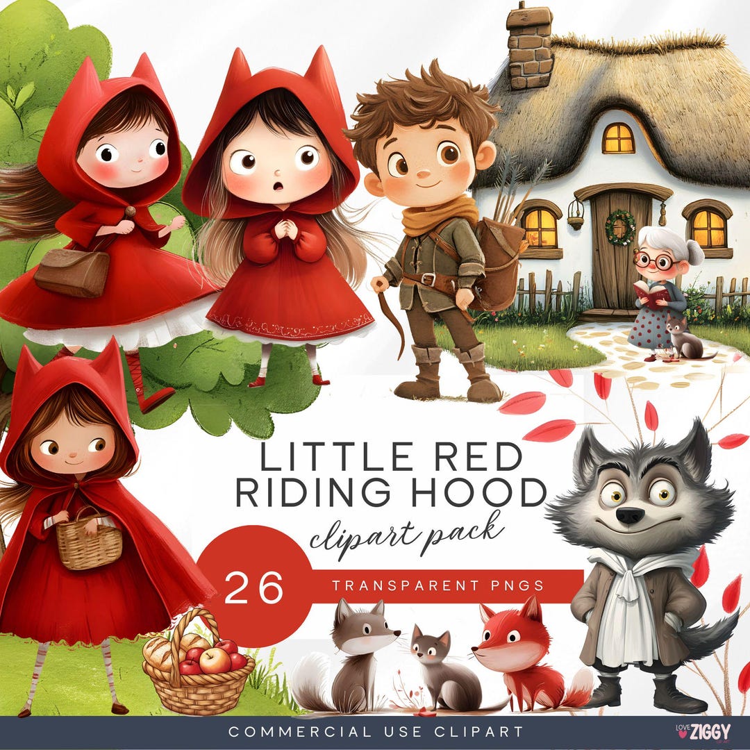 Pack de cliparts Le petit chaperon rouge avec le grand méchant loup, un ...