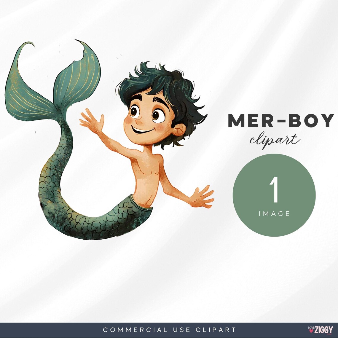 Cartoon Merboy Clipart – Single Image of a Male Mermaid Under the Sea ...