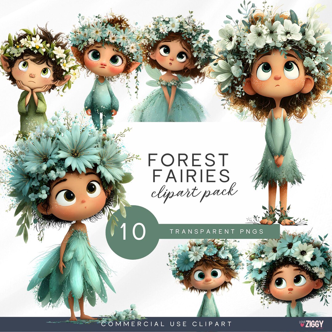 Forest Fairies Clipart Set | Whimsical Fairy Pngs | Woodland Girl ...