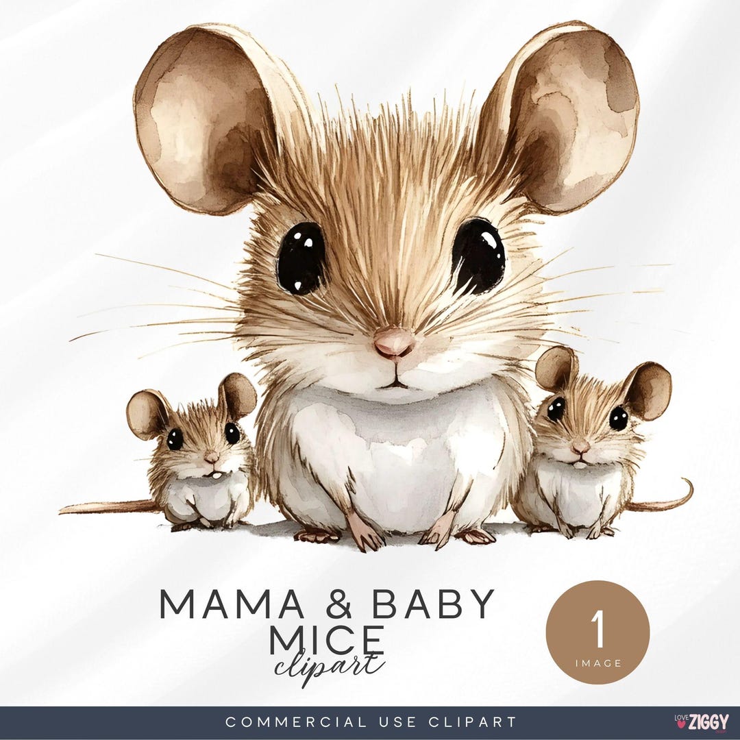 Mama and Baby Mice Clipart PNG: Whimsical Nursery Art (digital Download ...